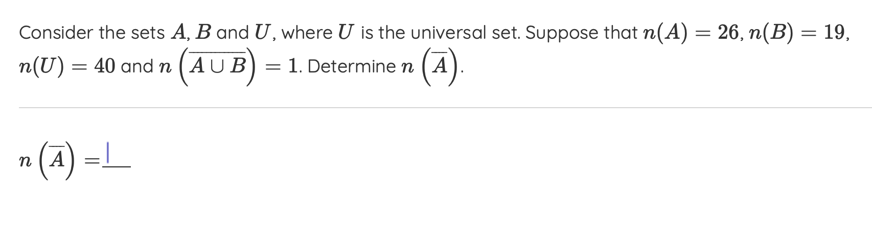 Solved Consider the sets A,B and U, where U is the universal | Chegg.com