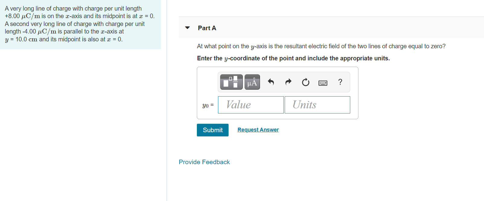Solved A very long line of charge with charge per unit | Chegg.com