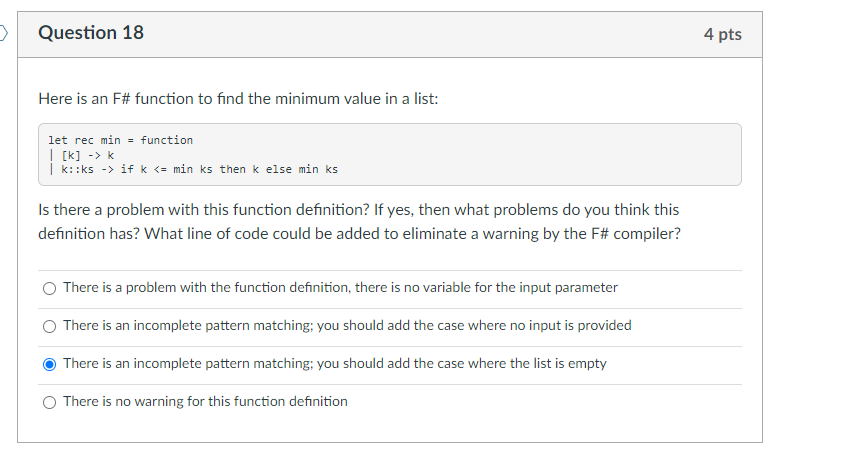 Solved Here is an F# function to find the minimum value in a | Chegg.com