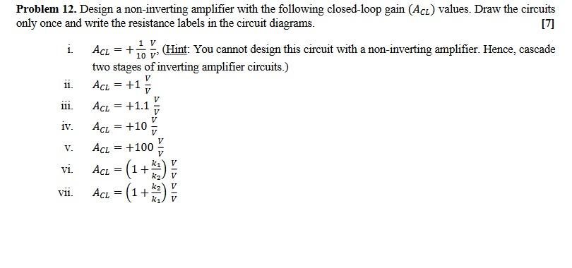 Solved Problem 11. Design an inverting amplifier with the | Chegg.com