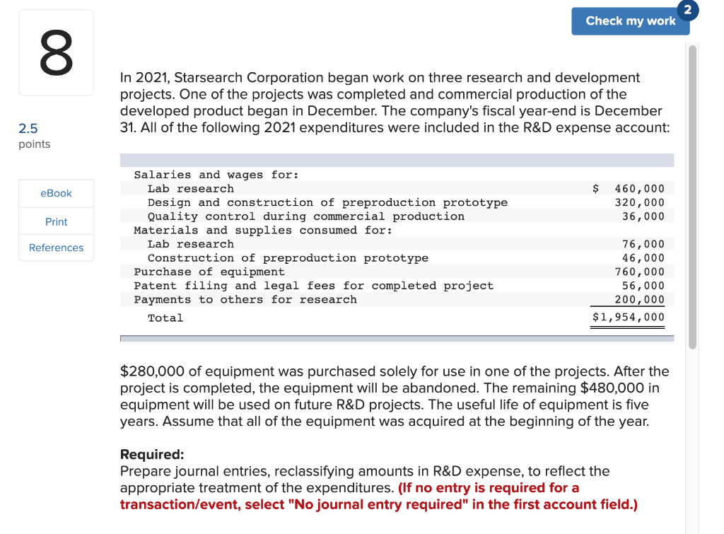 Solved 2 Check my work 8 In 2021, Starsearch Corporation | Chegg.com