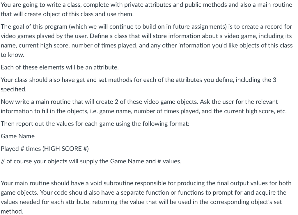 Solved You are going to write a class, complete with private | Chegg.com