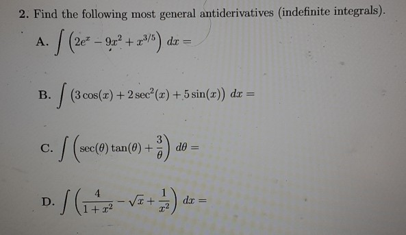 Solved 2. Find the following most general antiderivatives | Chegg.com
