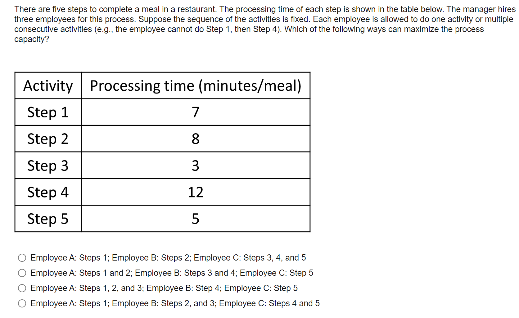 Solved There are five steps to complete a meal in a | Chegg.com