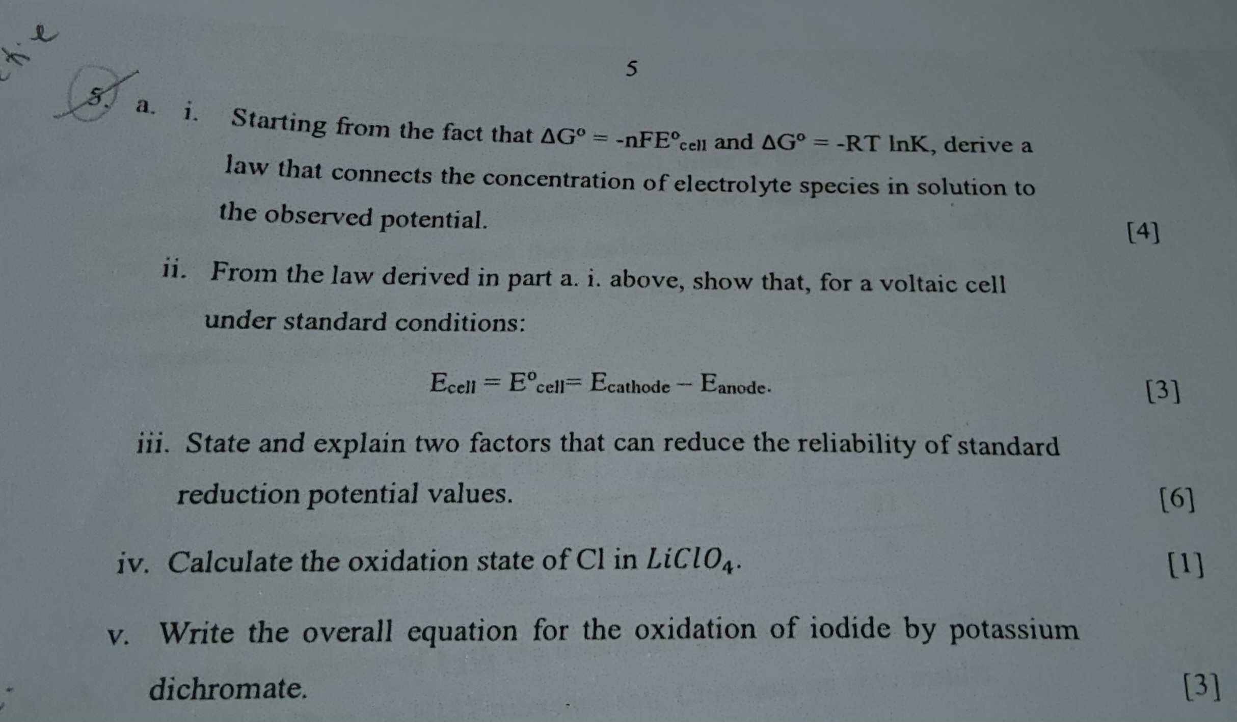 Solved a. i. Starting from the fact that ΔG∘=−nFE∘ cell and | Chegg.com