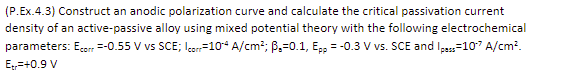 Solved (P.Ex.4.3) Construct an anodic polarization curve and | Chegg.com