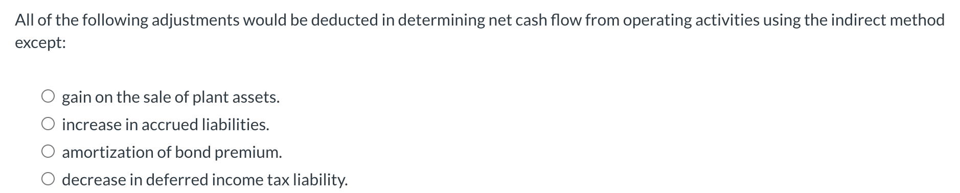 Solved All of the following adjustments would be deducted in | Chegg.com
