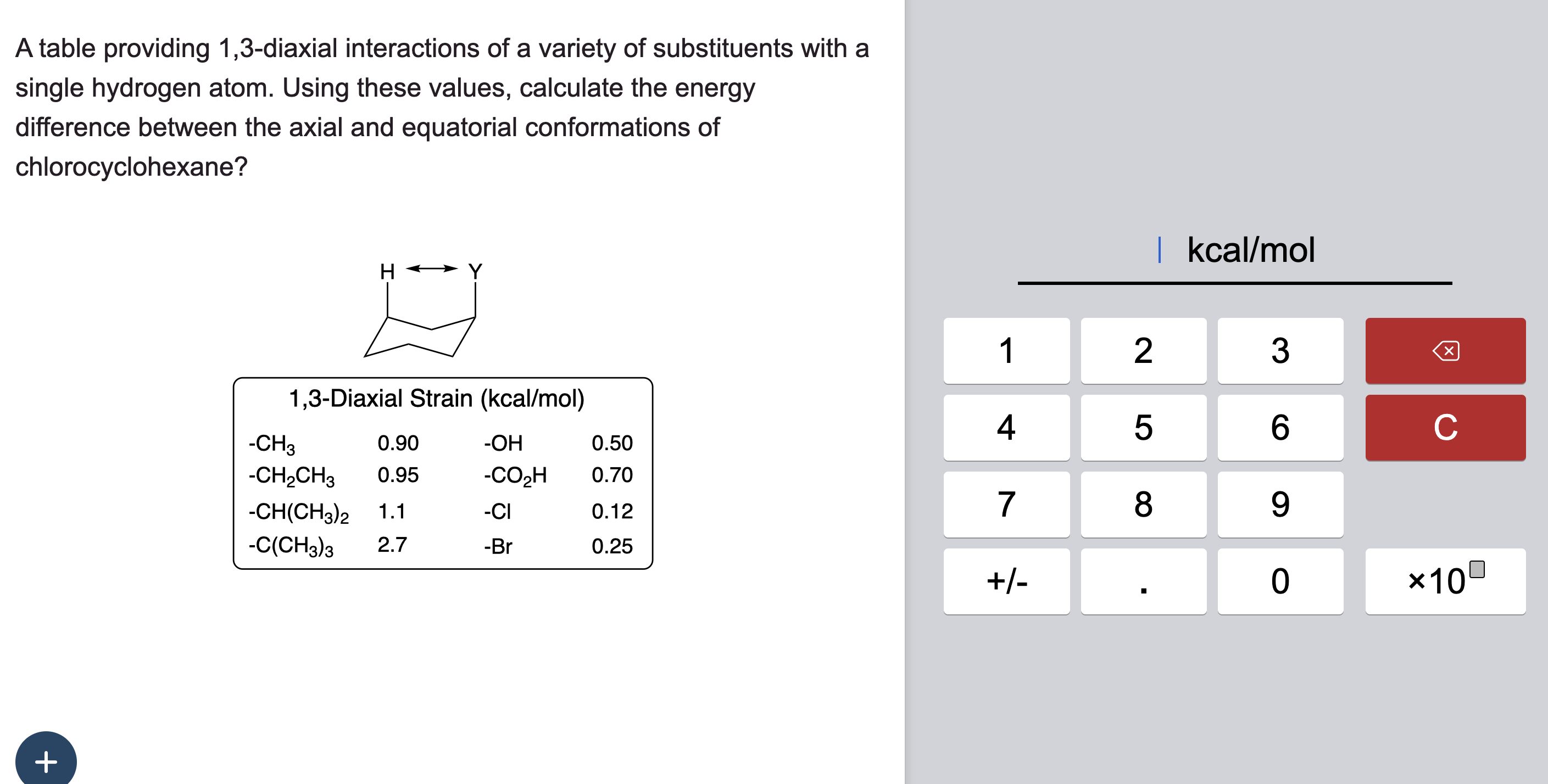 Solved A table providing 1,3-diaxial interactions of a | Chegg.com