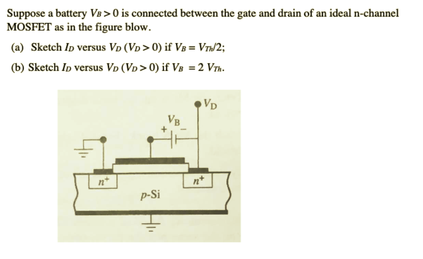 Solved Suppose a battery VB>0 is connected between the gate | Chegg.com