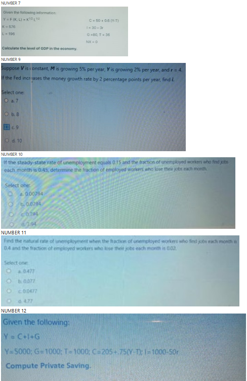 Solved NUMBER 7 Given the following information: Y = F (KL) | Chegg.com