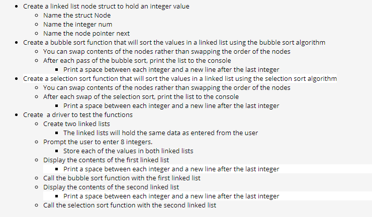 Solved Create a linked list node struct to hold an integer | Chegg.com