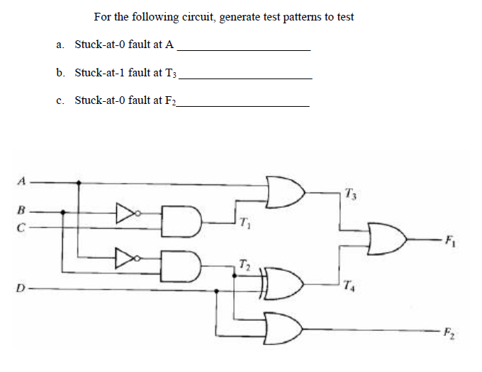Solved For the following circuit, generate test patterns to | Chegg.com