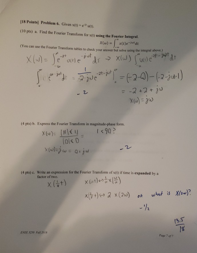 Solved 118 Points) Problem 6. Given x(t) = u(t). (10 pts) a. | Chegg.com