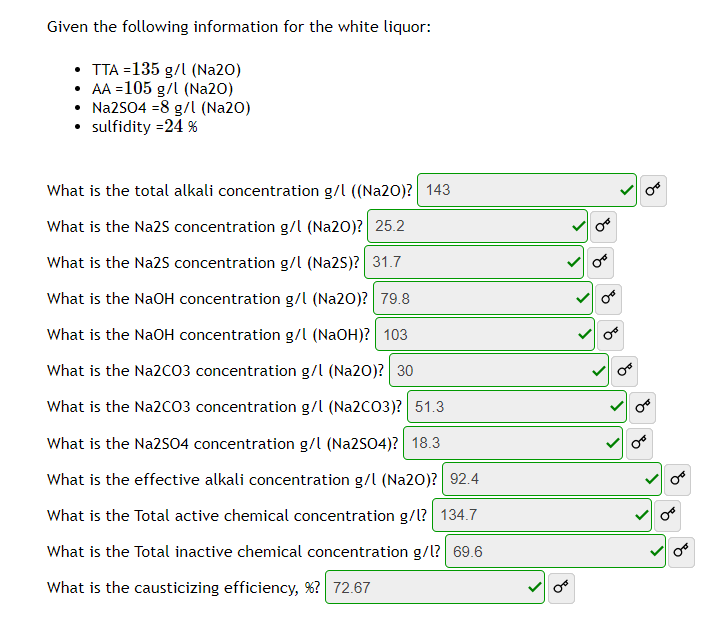Solved - TTA =135 g/l(Na2O) - AA=105 g/l(Na2O) - Na2SO4 =8 | Chegg.com