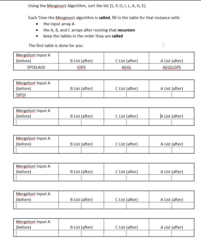 Solved Using The Mergesort Algorithm Sort The List S P 7076