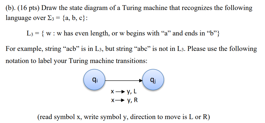 Solved (b). (16 pts) Draw the state diagram of a Turing | Chegg.com