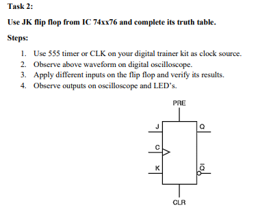 Solved Task 2: Use JK flip flop from IC 74xx76 and complete | Chegg.com