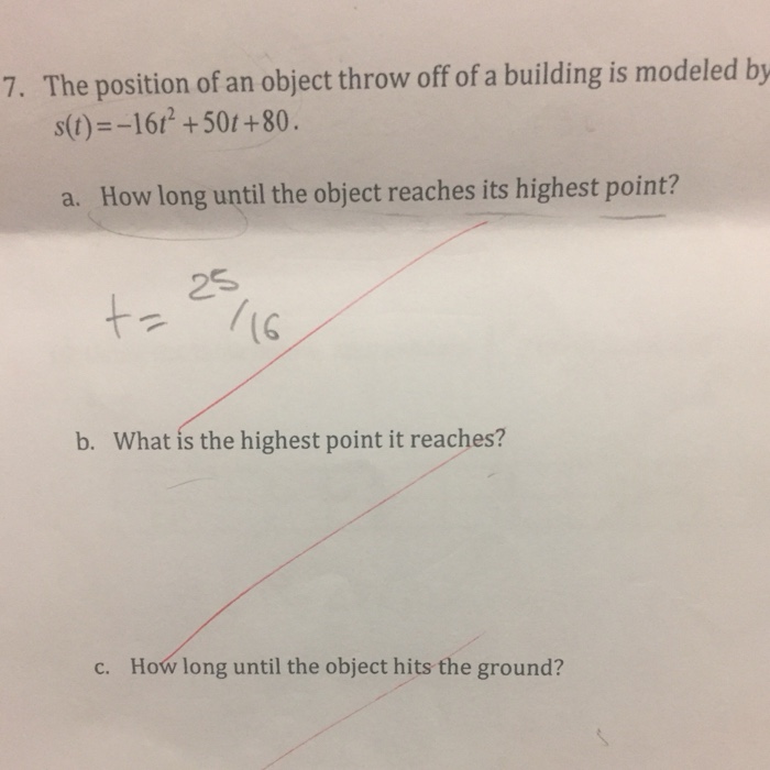 Solved 7. The position of an object throw off of a building | Chegg.com