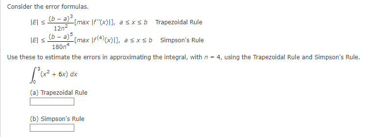 Solved Consider the error formulas. | Chegg.com