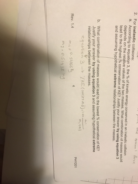Solved 2. For inelastic collisions a. According to equation | Chegg.com