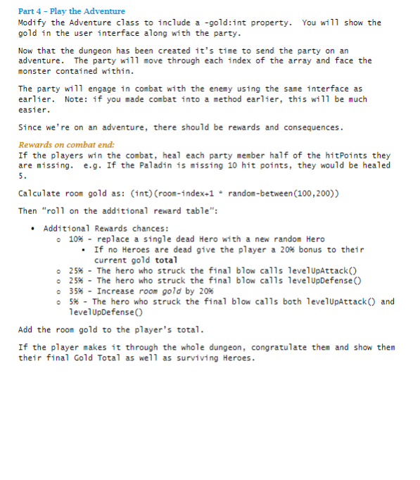 Solved Specifications: Part 1 - Enemy and Hero classes | Chegg.com