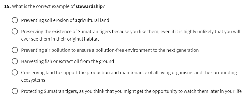 Solved 15. What is the correct example of stewardship? | Chegg.com