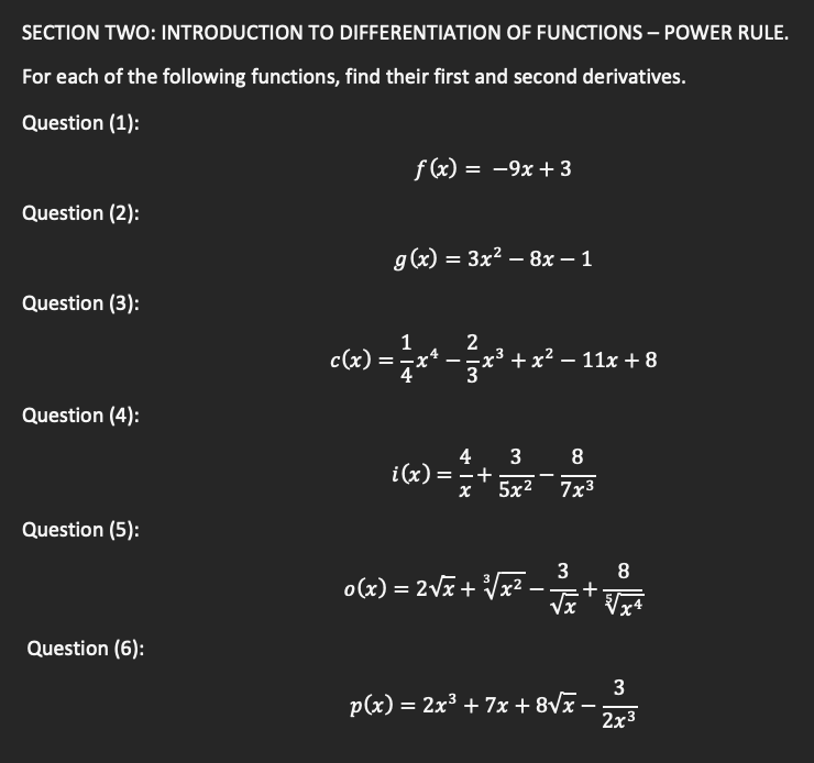Solved SECTION TWO: INTRODUCTION TO DIFFERENTIATION OF | Chegg.com