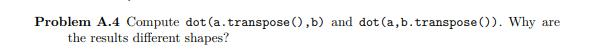 Solved Problem A.4 Compute dot(a.transpose(),b) and dot | Chegg.com