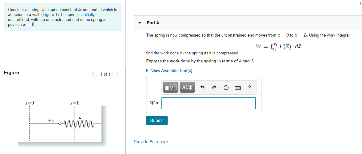 Solved Consider a spring, with spring constant k, one end of | Chegg.com
