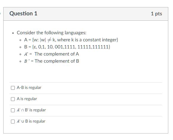 Solved Consider the following languages: - A={w:∣w∣ =k, | Chegg.com