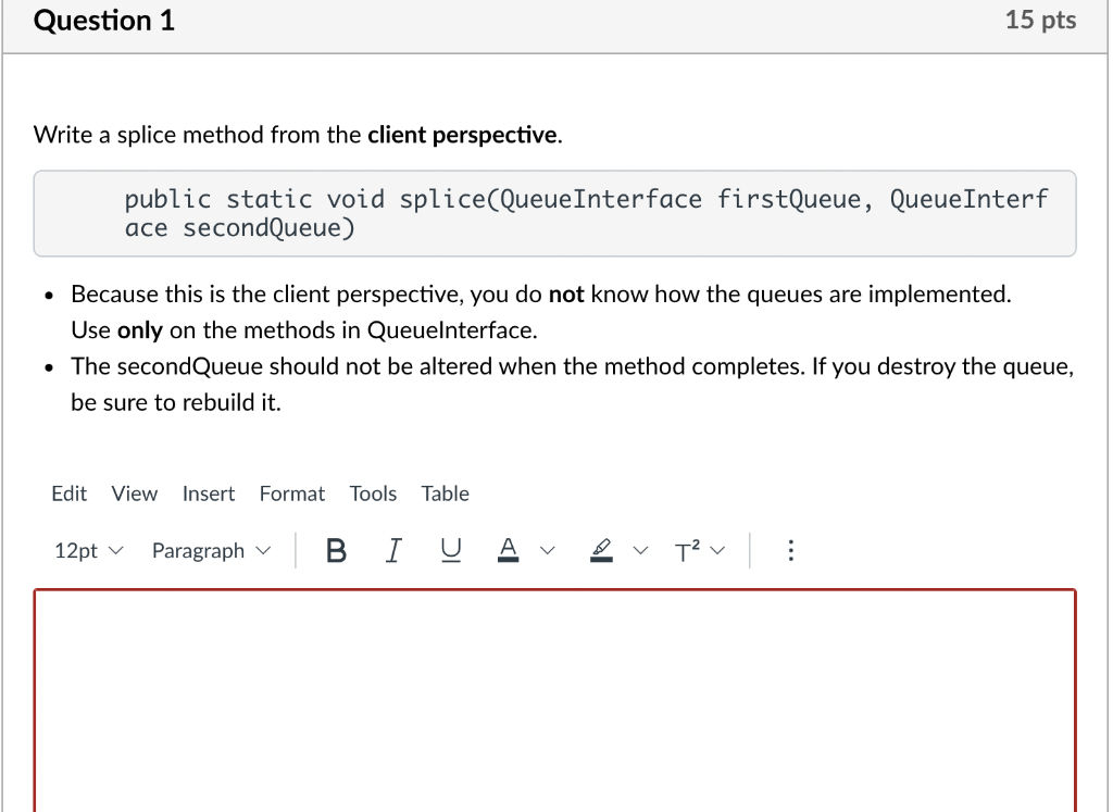 Solved Write a splice method from the client perspective. | Chegg.com