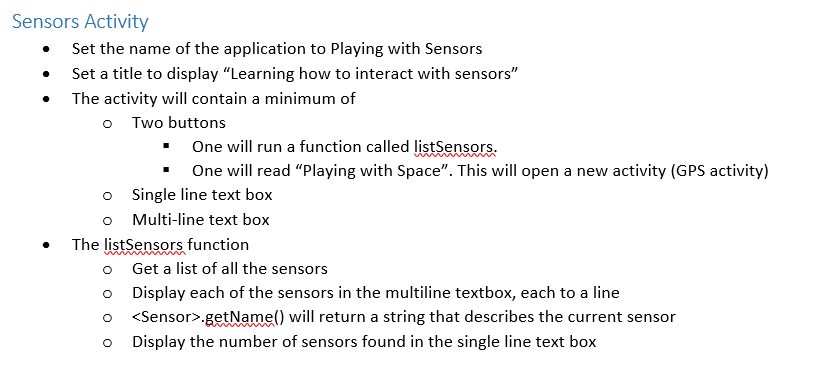 Solved Sensors Activity .Set the name of the application to | Chegg.com