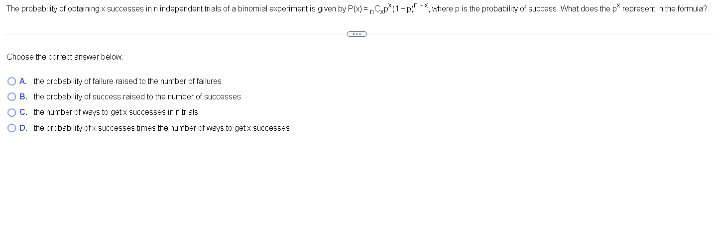 Solved The probability of obtaining x successes in n | Chegg.com
