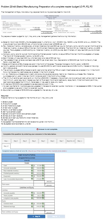 Solved Problem 20-44 (Static) Monufocturing: Preporation of | Chegg.com