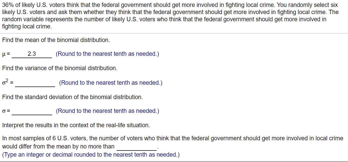 Solved 36% of likely U.S. voters think that the federal | Chegg.com