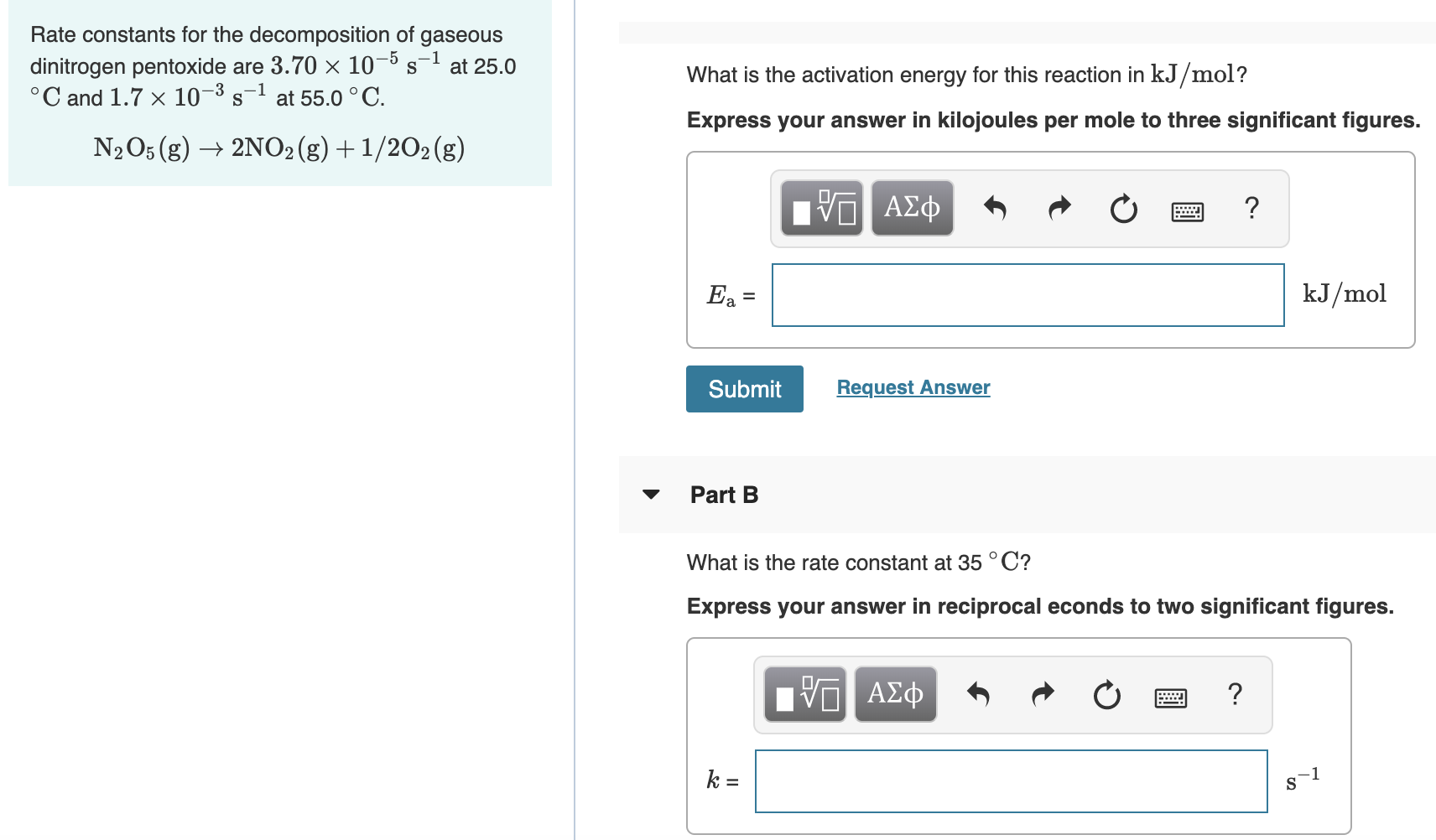 Solved Rate constants for the decomposition of gaseous | Chegg.com