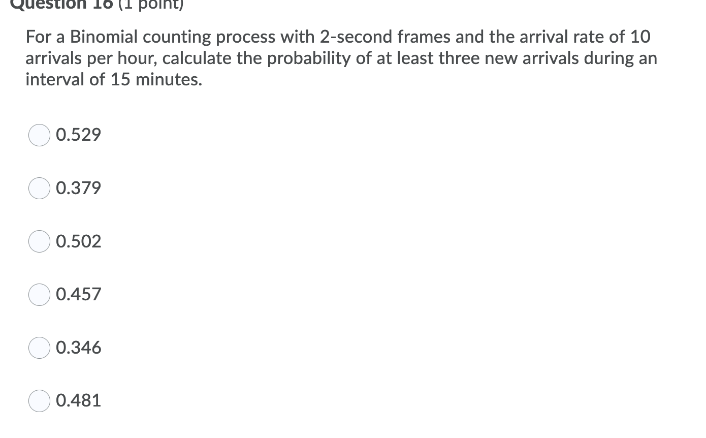 Solved Ton 10 (1 point) For a Binomial counting process with | Chegg.com