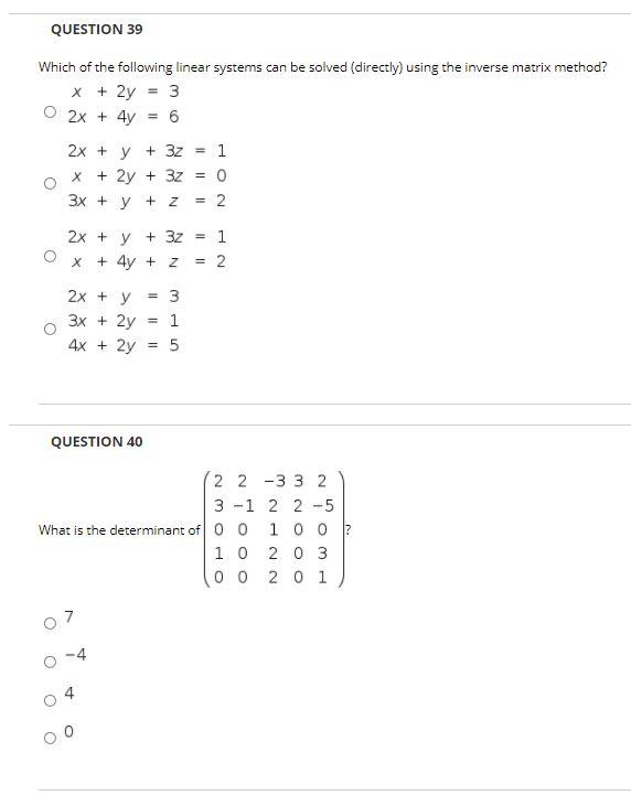 Solved QUESTION 39 Which of the following linear systems can | Chegg.com