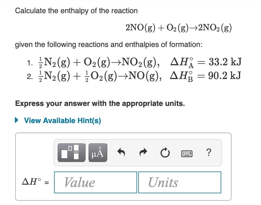 Solved Calculate the enthalpy of the reaction 2NO(g) + O2(g) | Chegg.com