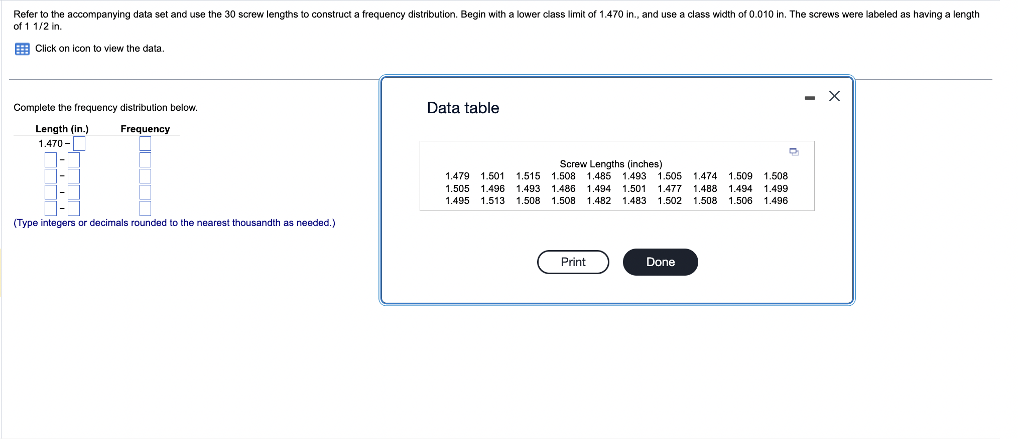 Solved of 11/2in. Click on icon to view the data. Complete | Chegg.com