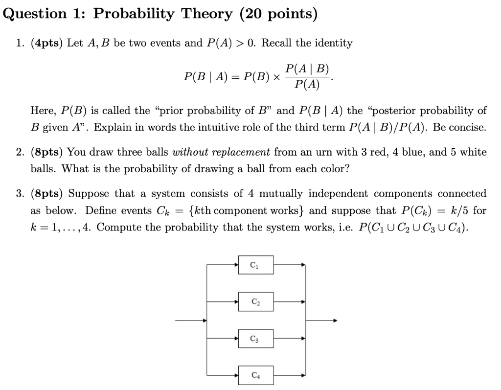 Solved Question 1: Probability Theory (20 points) 1. (4pts) | Chegg.com