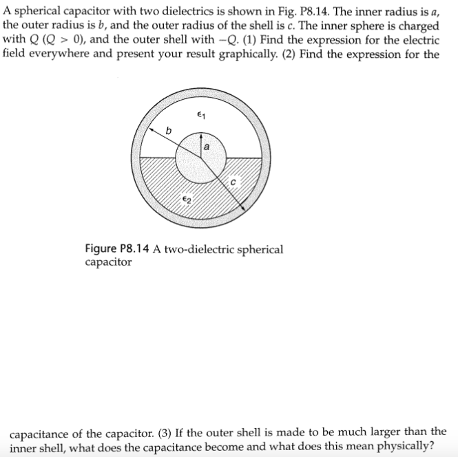 Solved A spherical capacitor with two dielectrics is shown | Chegg.com