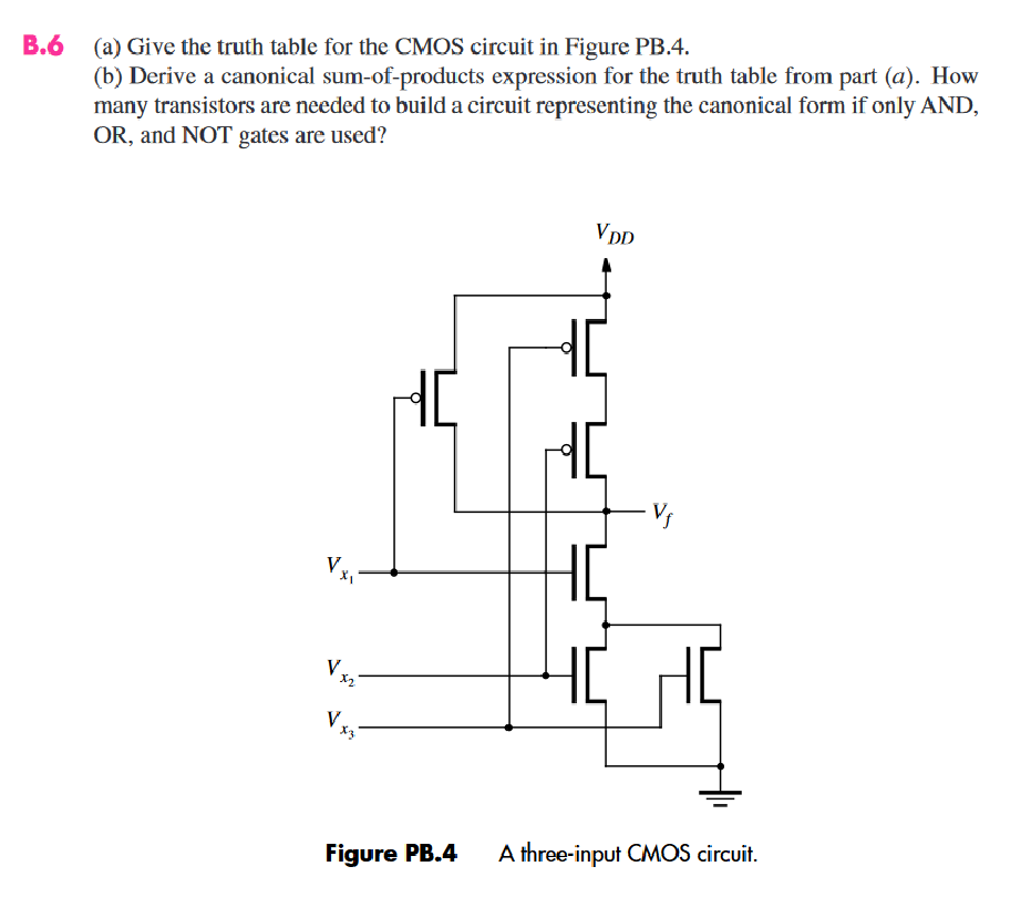 Solved B.6 (a) ﻿Give the truth table for the CMOS circuit in | Chegg.com