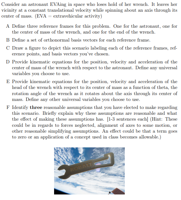 Solved Consider an astronaut EVAing in space who loses hold | Chegg.com