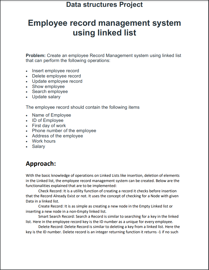 Solved Data structures Project Employee record management | Chegg.com