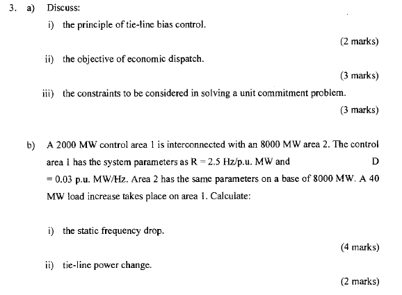 Solved 3. a) Discuss: i) the principle of tie-line bias | Chegg.com