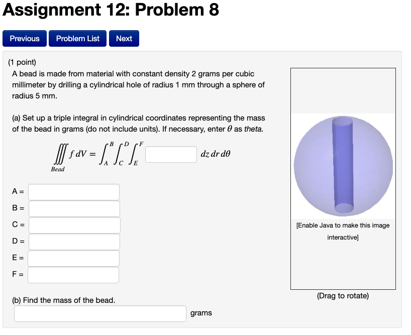Solved Assignment 12: Problem 8 Previous Problem List Next | Chegg.com