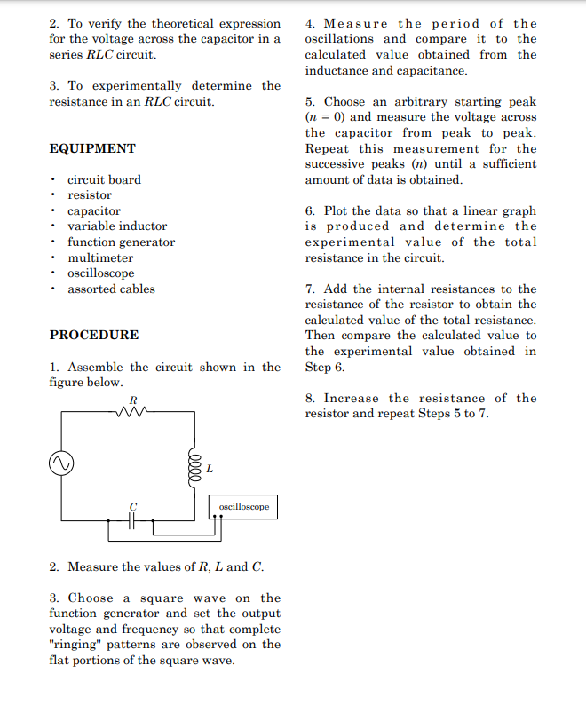 Solved THE RLC CIRCUIT INTRODUCTION is the frequency of the | Chegg.com