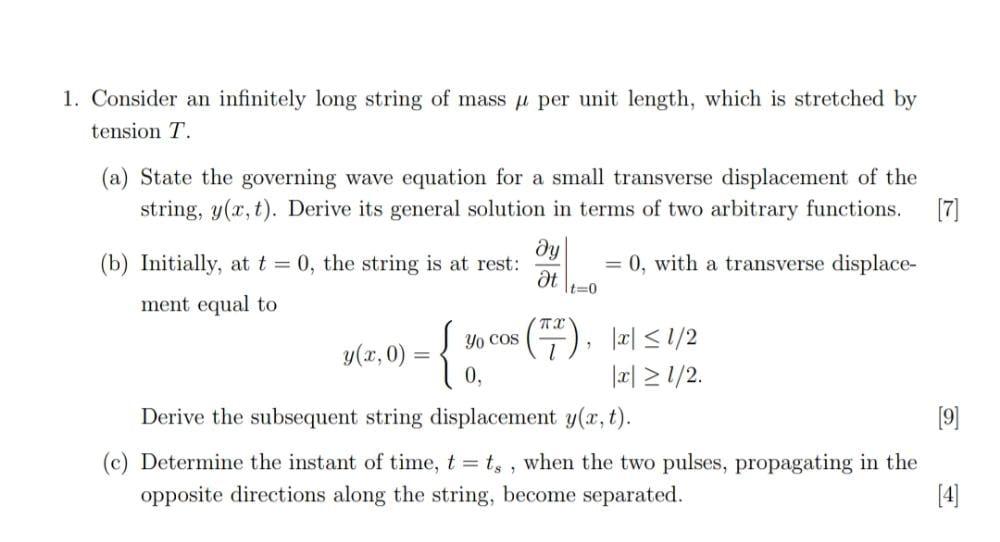 Solved 1. Consider an infinitely long string of mass p per | Chegg.com
