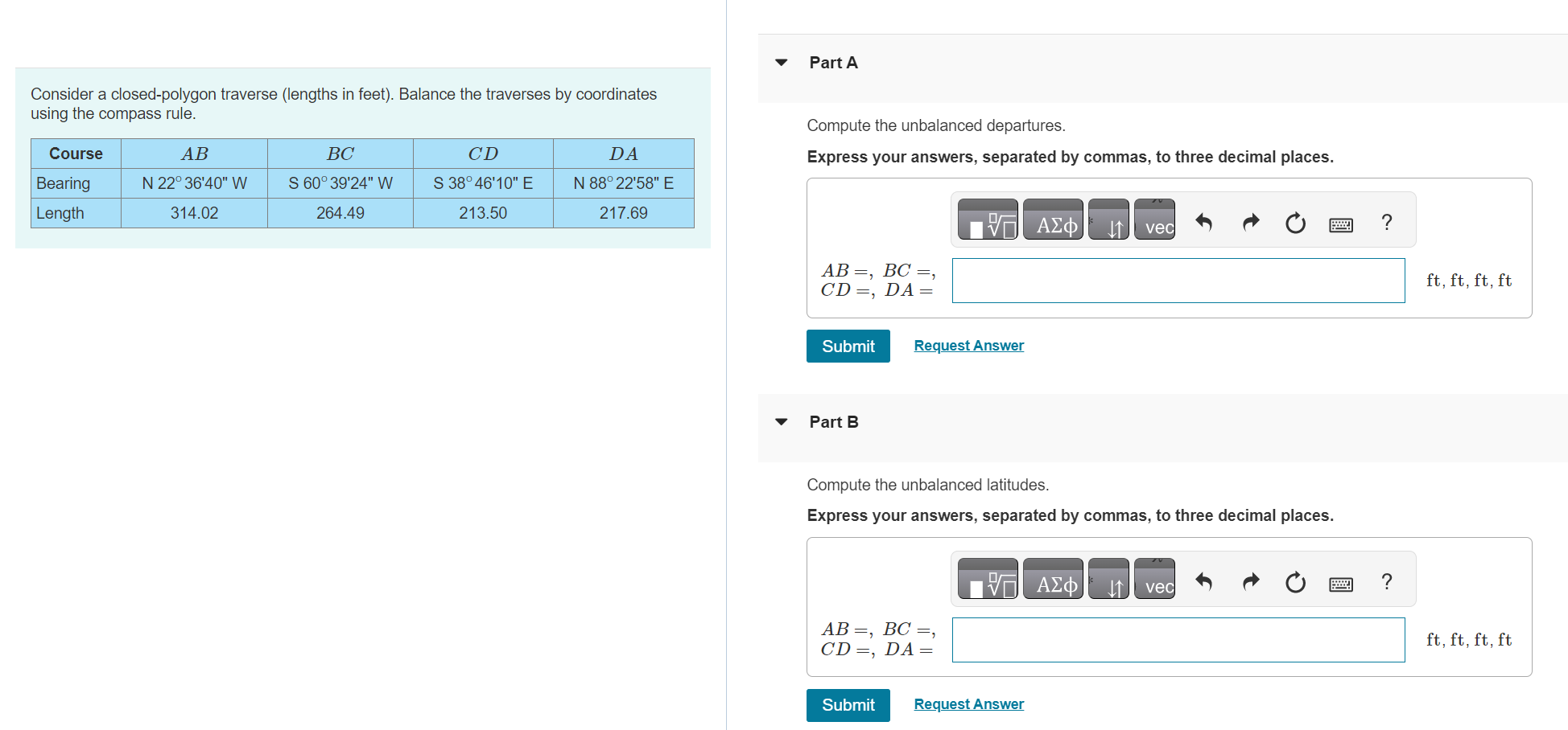 Solved Consider a closed-polygon traverse (lengths in feet). | Chegg.com